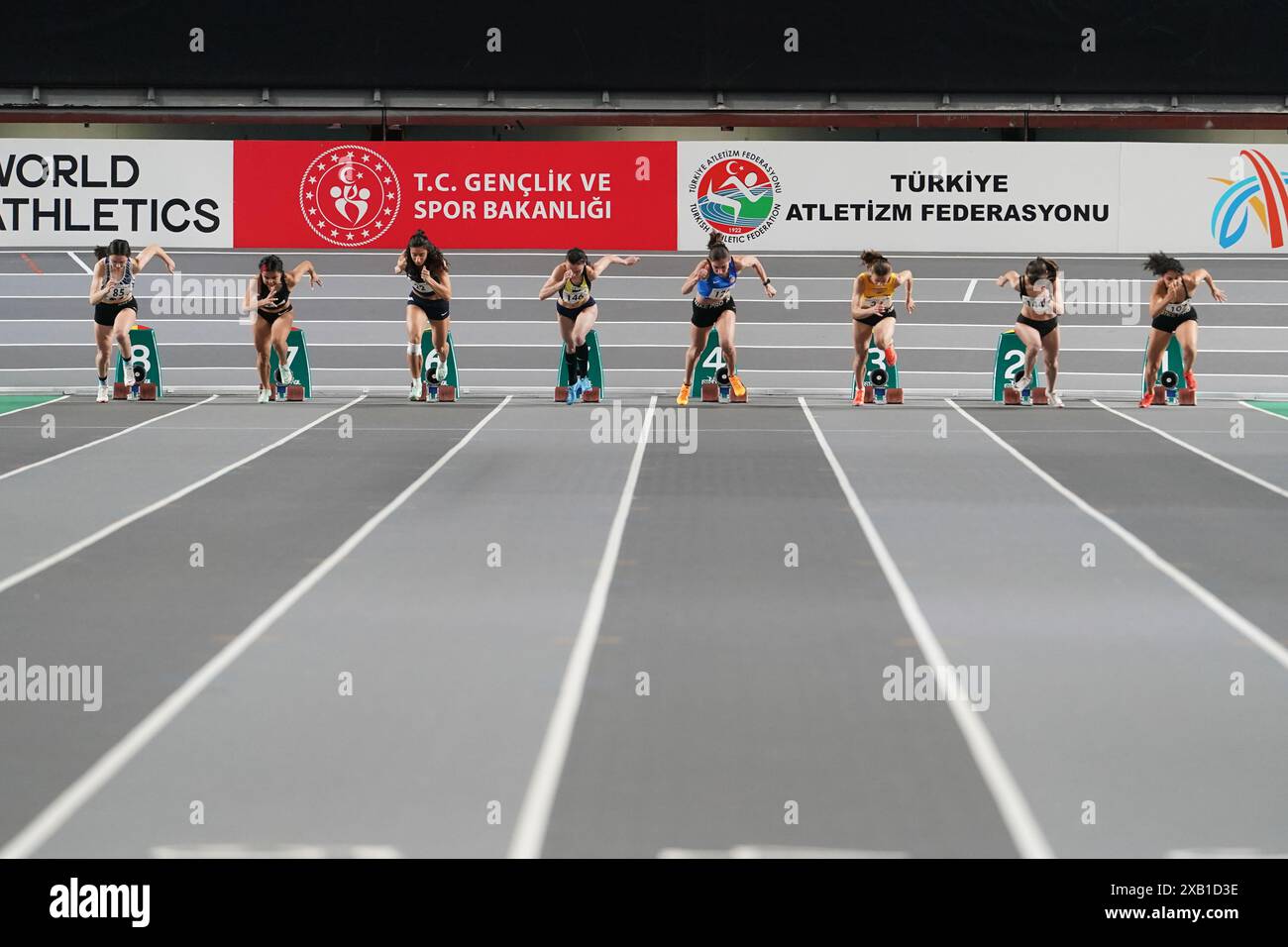 ISTANBUL, TURKIYE - FEBRUARY 17, 2024: Athletes running 60 metres ...