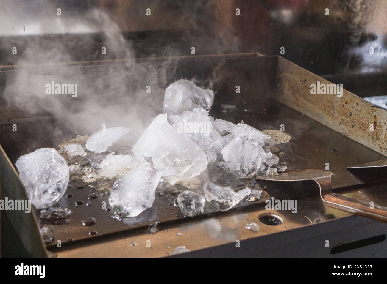 Using ice on a hot griddle is useful for cleaning grease, and stuck-on ...