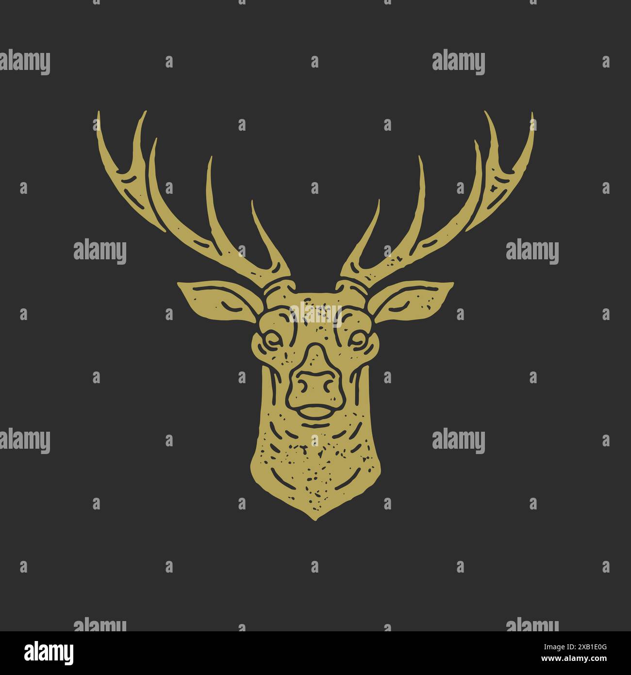 Antique hand drawn deer head with horns decorative grunge texture ...