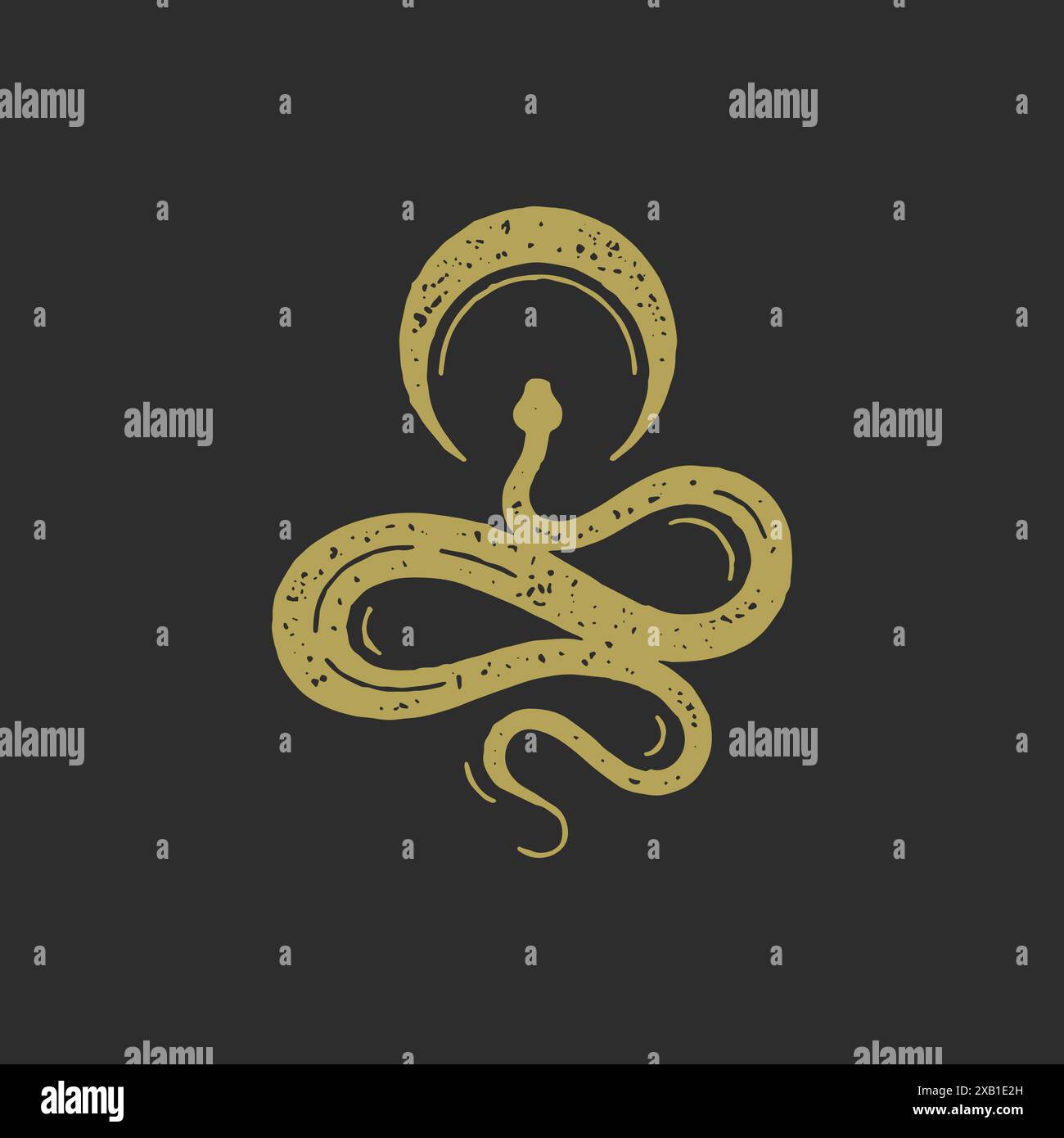 Antique curved snake with half moon crown esoteric symbol decorative ...