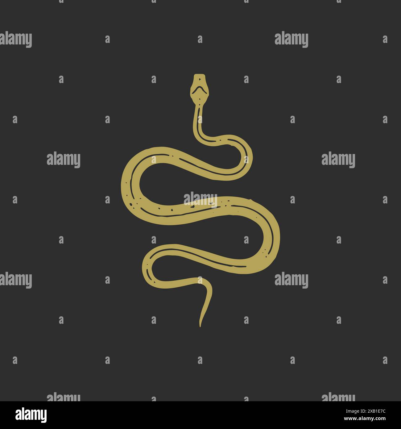 Curved snake antique minimalist hand drawn outline grunge texture ...