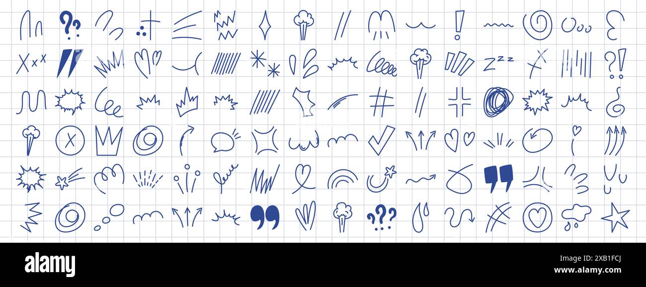 Anime emotion effect design elements on checkered sheet. Manga ...