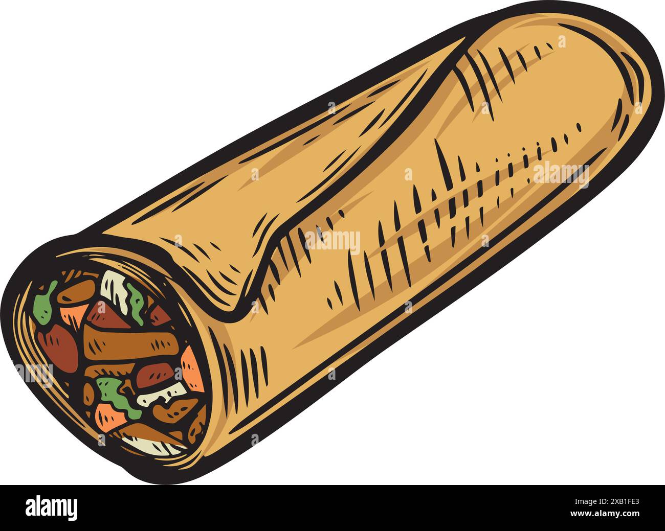 Wrap vegetable roll line drawing vector illustration Stock Vector Image ...