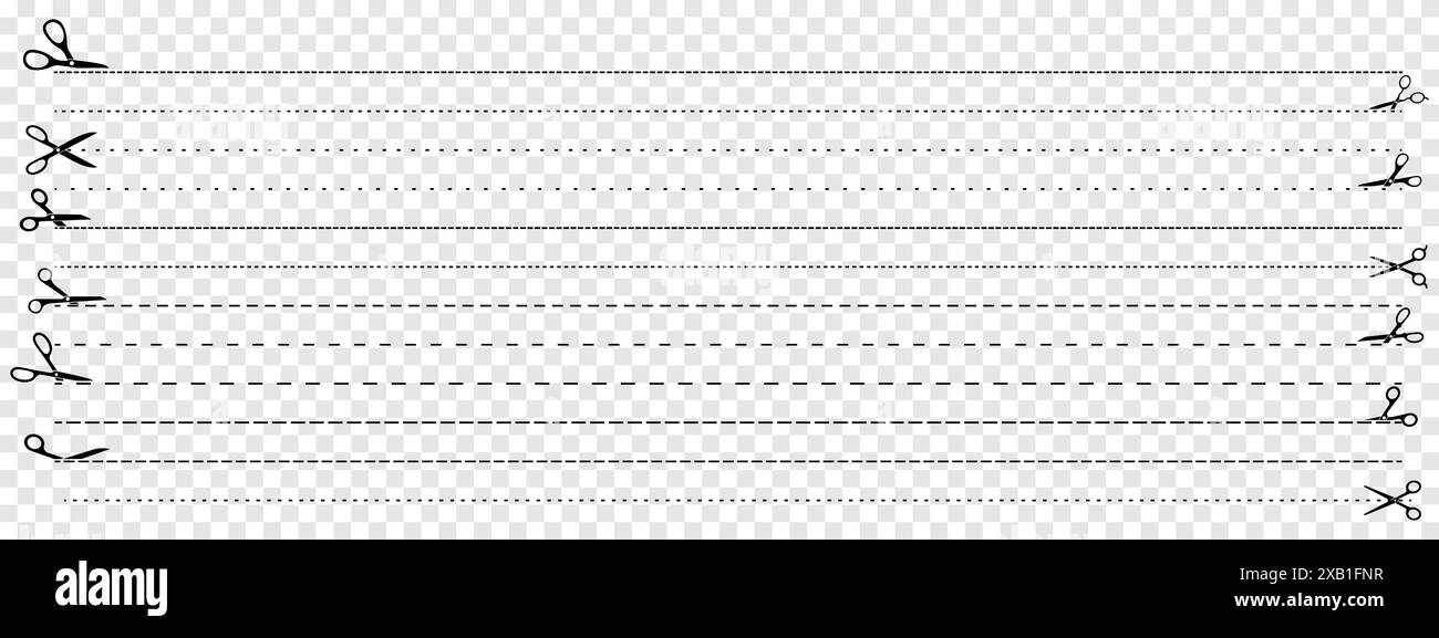 Set of scissors cutting dotted lines on transparent background. Cut ...