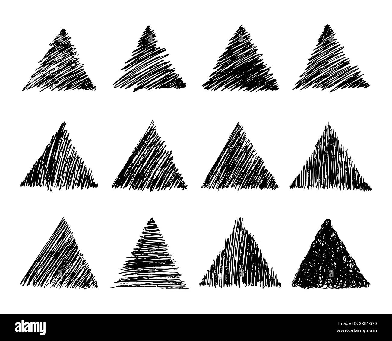 Set of twelve Sketch Scribble Smear Triangles. Hand drawn Pencil ...