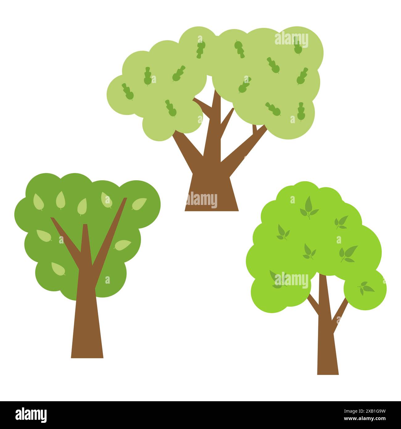 Three green trees with leaves. Vector illustration Stock Vector Image ...