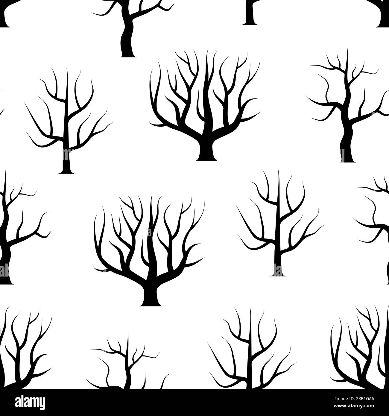 Seamless black and white curved trees without leaves backgrounds ...