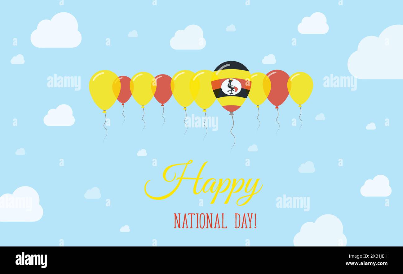 Uganda Independence Day Sparkling Patriotic Poster. Row of Balloons in ...
