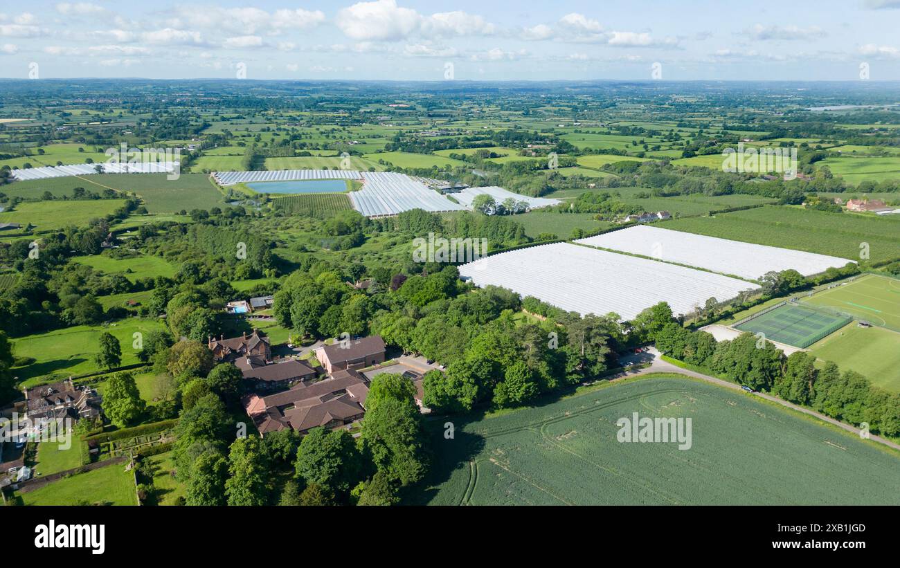 Areial view of farmland looking south west over the Weald of Kent from ...