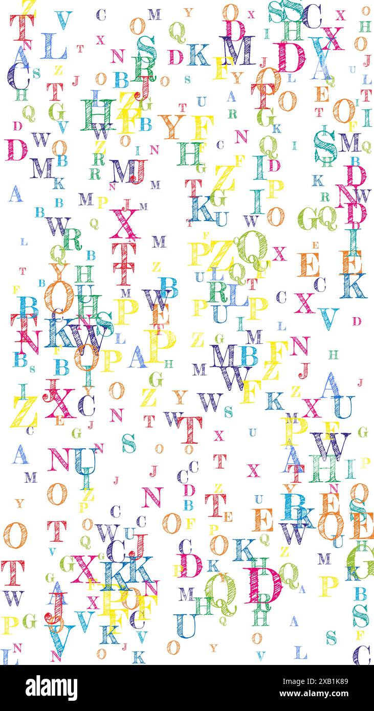 Scattered letters of latin alphabet. Colorful childish floating ...