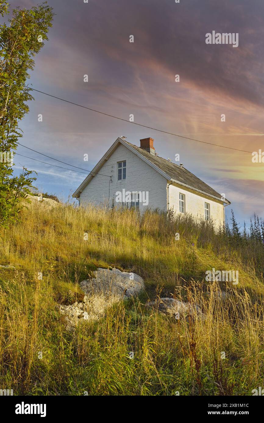 Village, grass and field with abandoned house, rustic with vintage ...