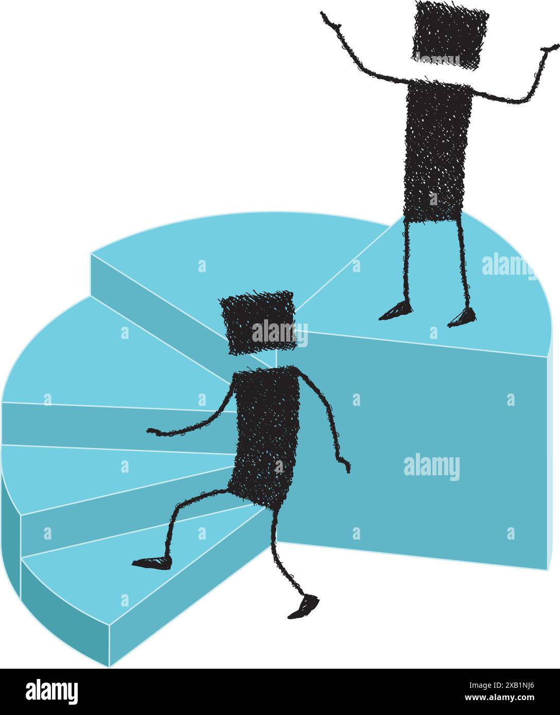 A pie chart shows the growth of a company. Several stick figures ...