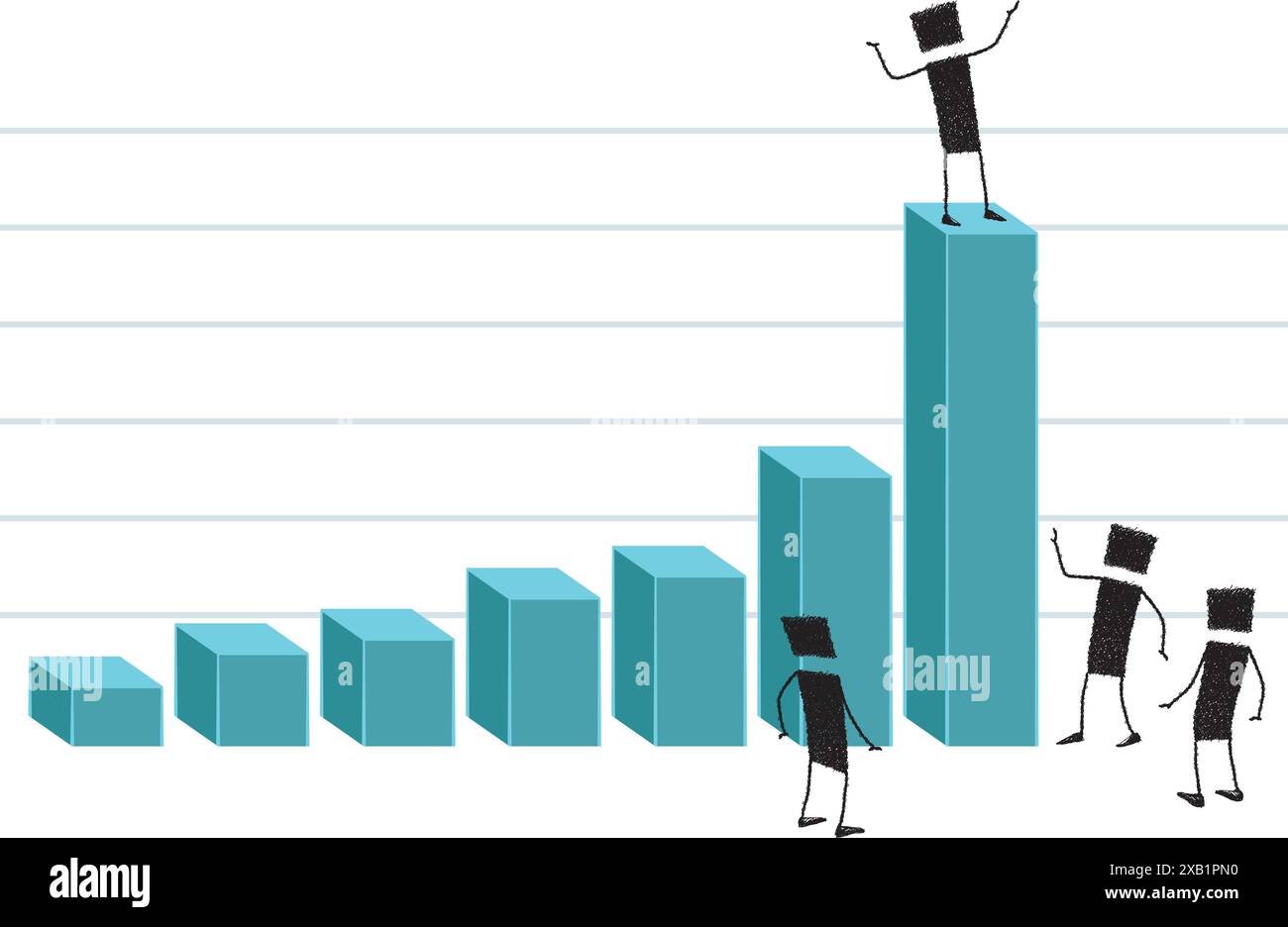 Vector illustration with various stick figures. They are looking at a ...