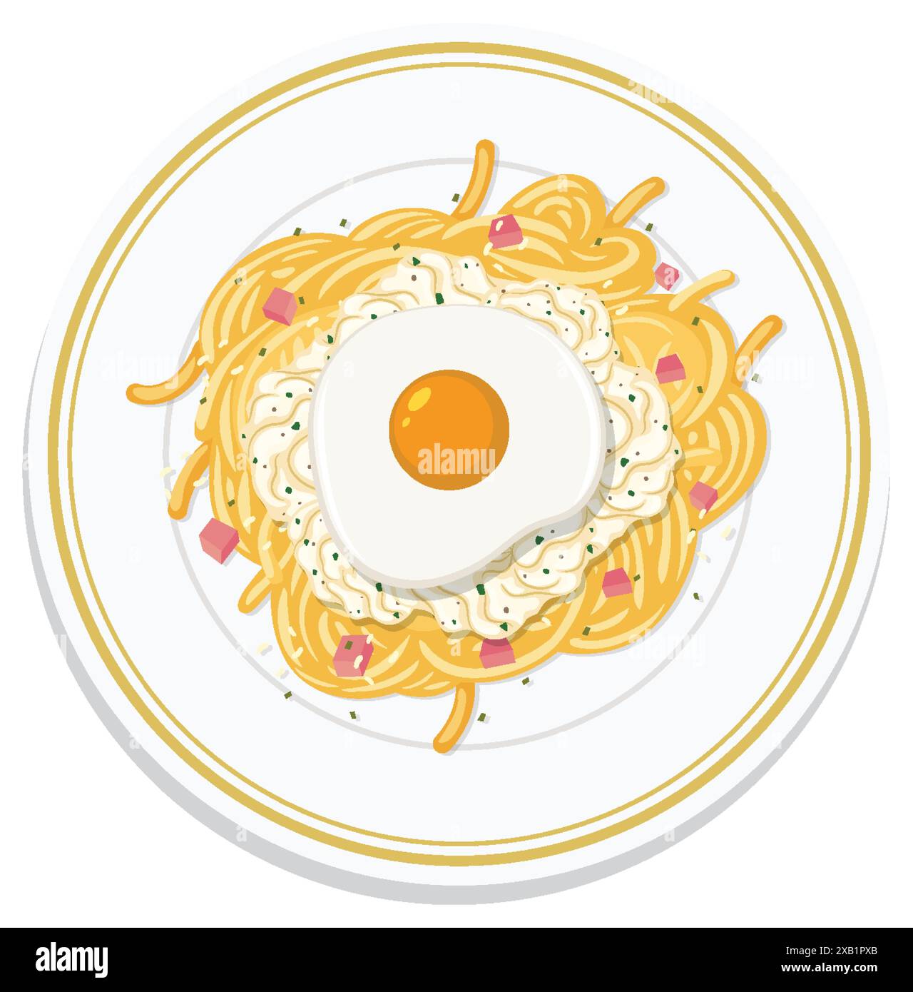Spaghetti topped with a fried egg Stock Vector Image & Art - Alamy