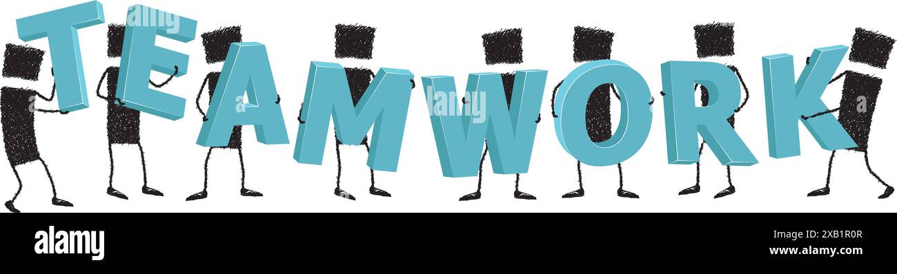 Illustration of a group of stick figures holding letters that spell the ...