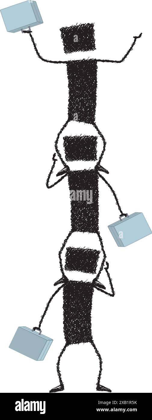 Three stick figures one on the shoulders of another climb Stock Vector ...