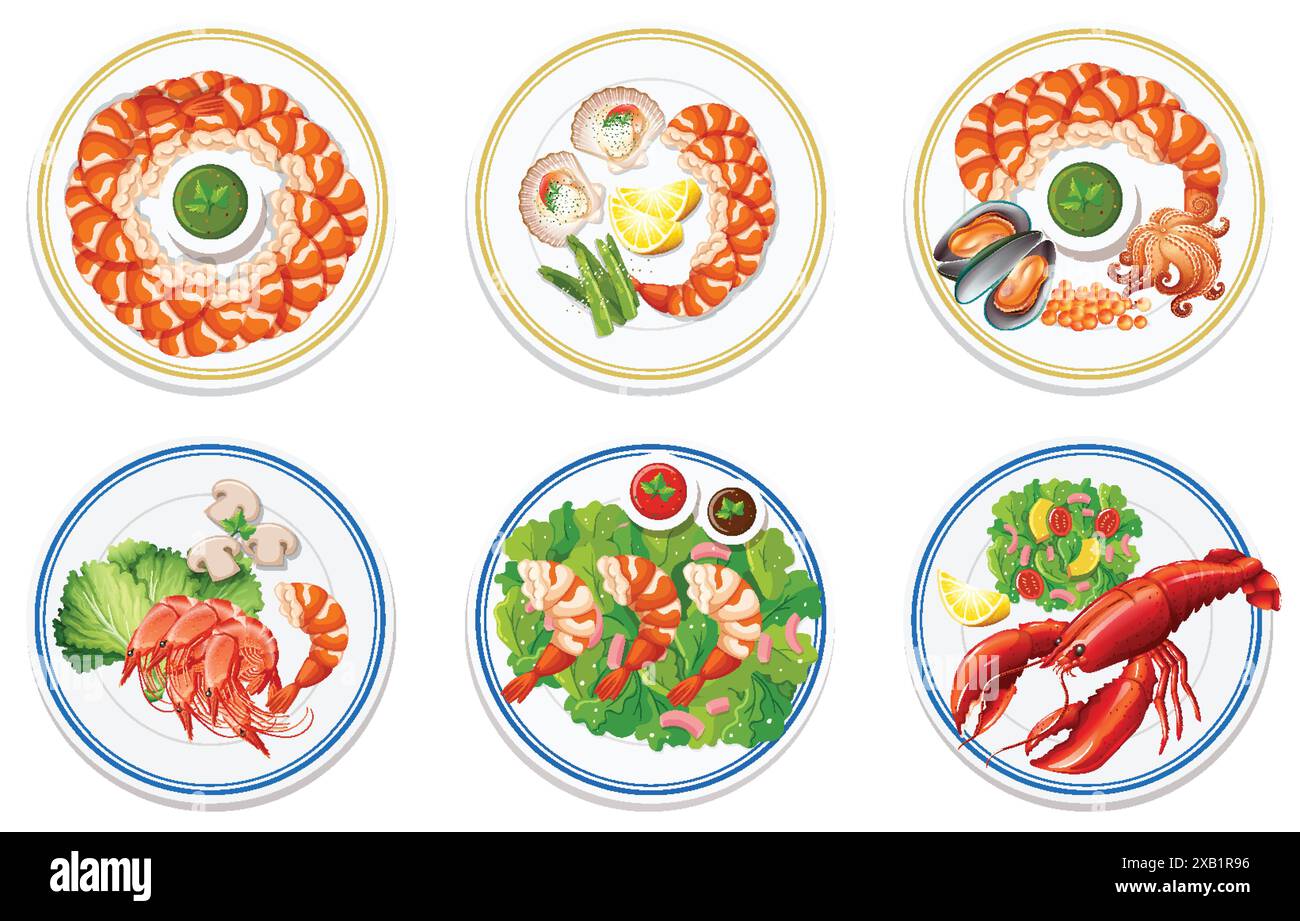 Vector illustrations of various seafood dishes Stock Vector Image & Art ...