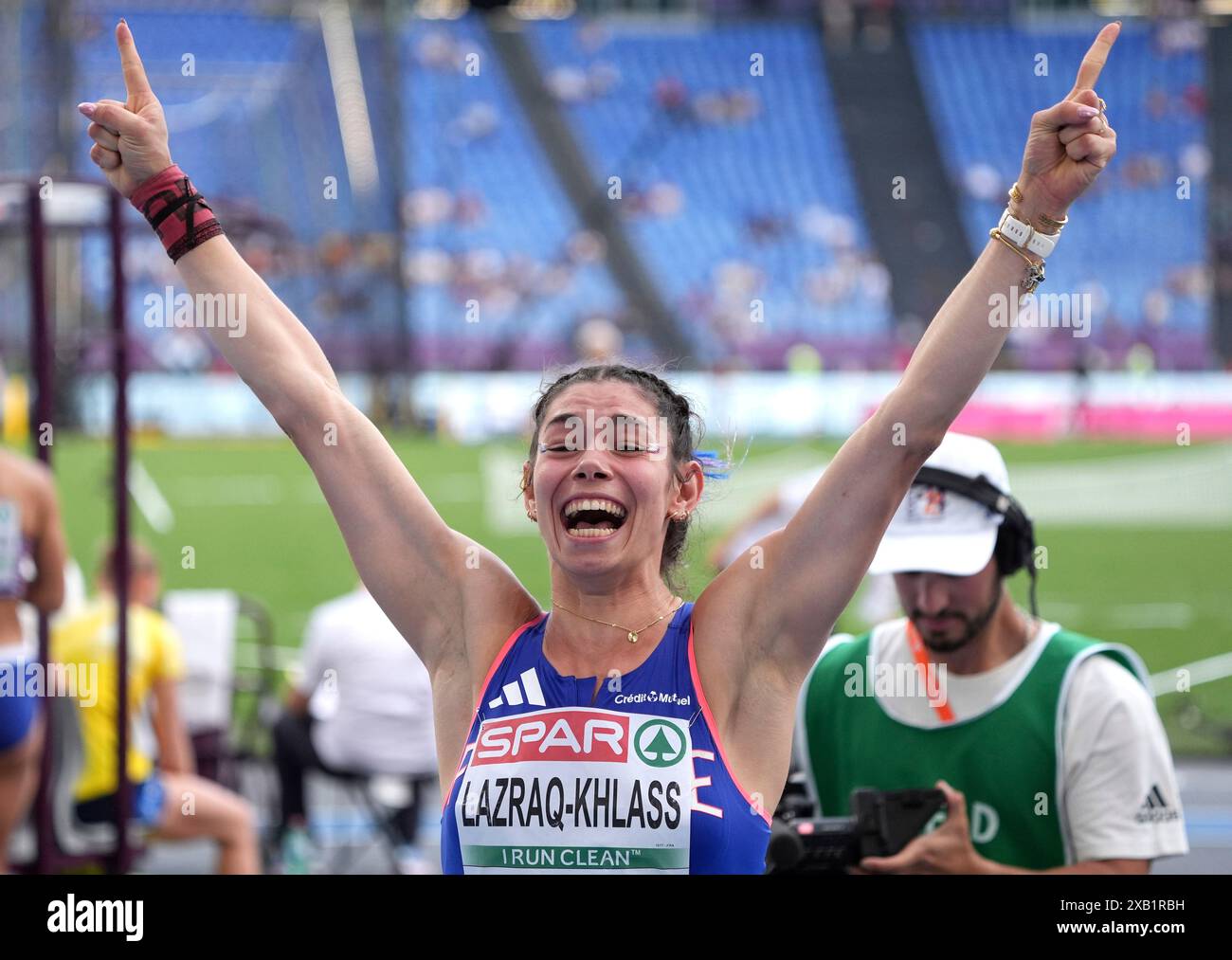 Auriana Lazraq-Khlass of France is cheering after a successful attempt ...