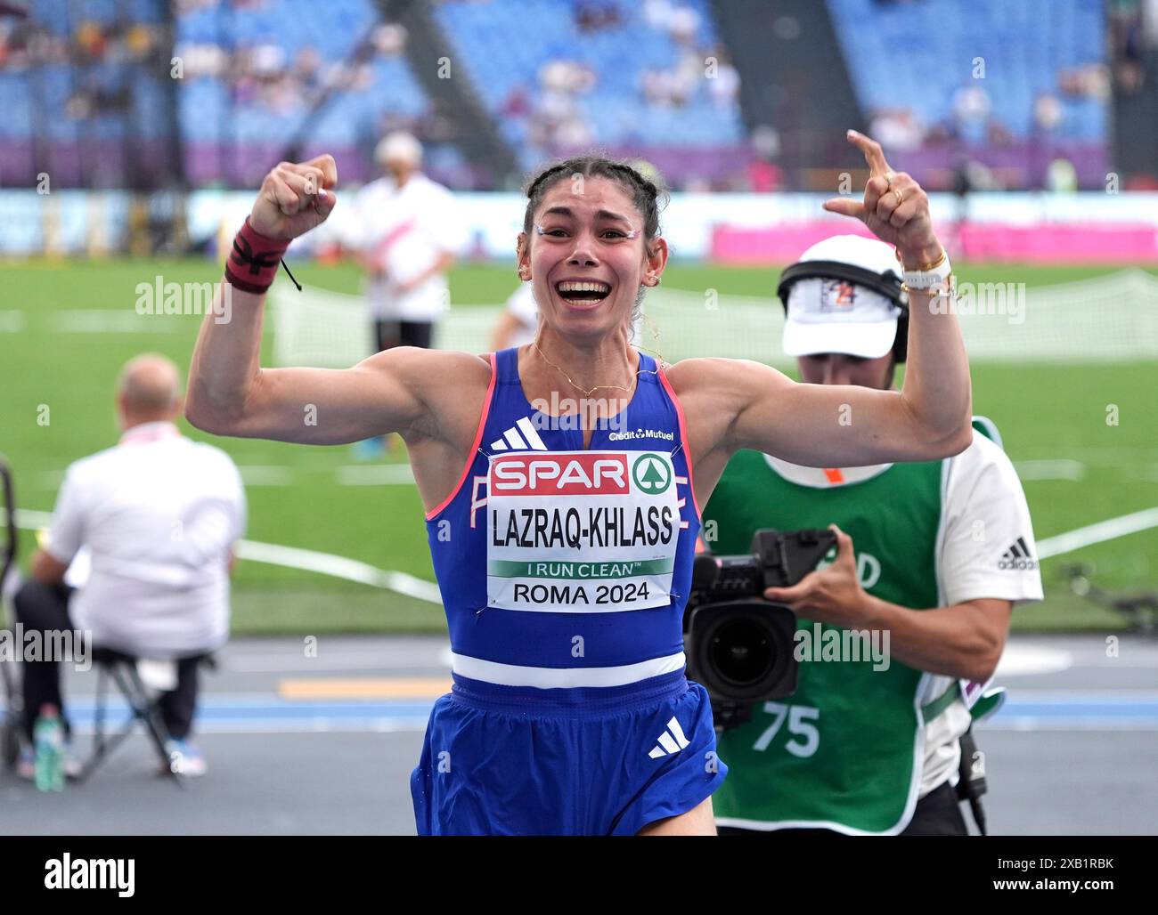 Auriana Lazraq-Khlass of France is cheering after a successful attempt ...