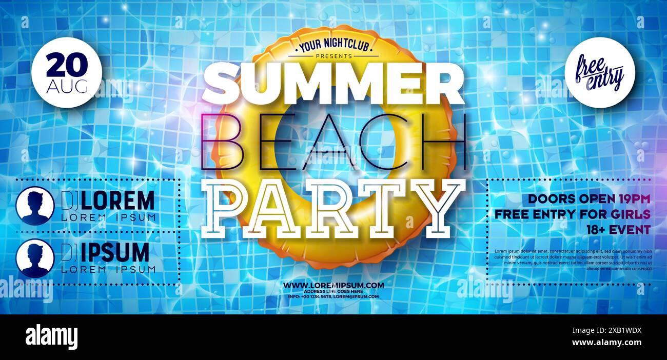 Summer Beach Party Banner Design Template with Float on Water in the ...