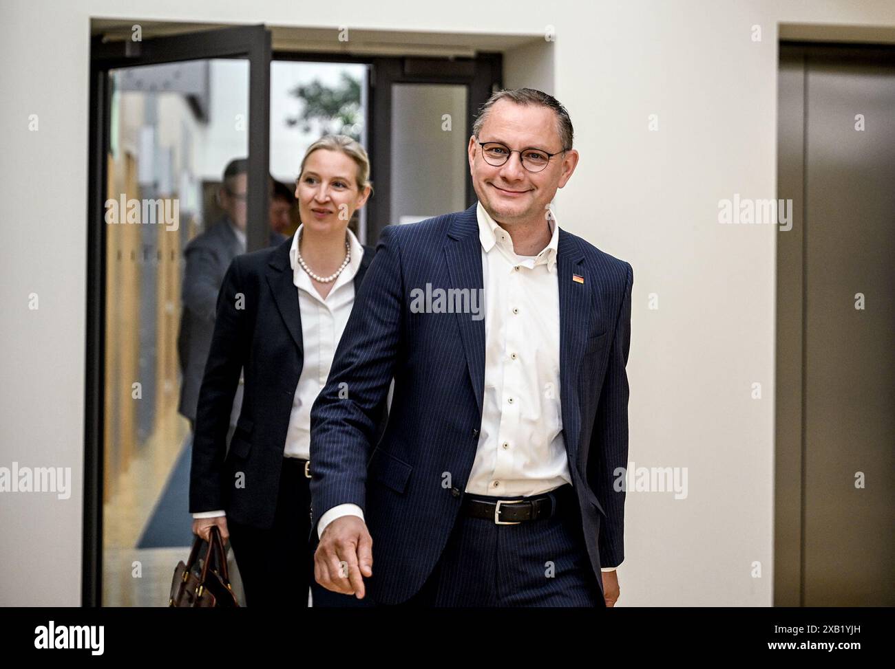 Berlin, Germany. 10th June, 2024. Alice Weidel and Tino Chrupalla, the ...