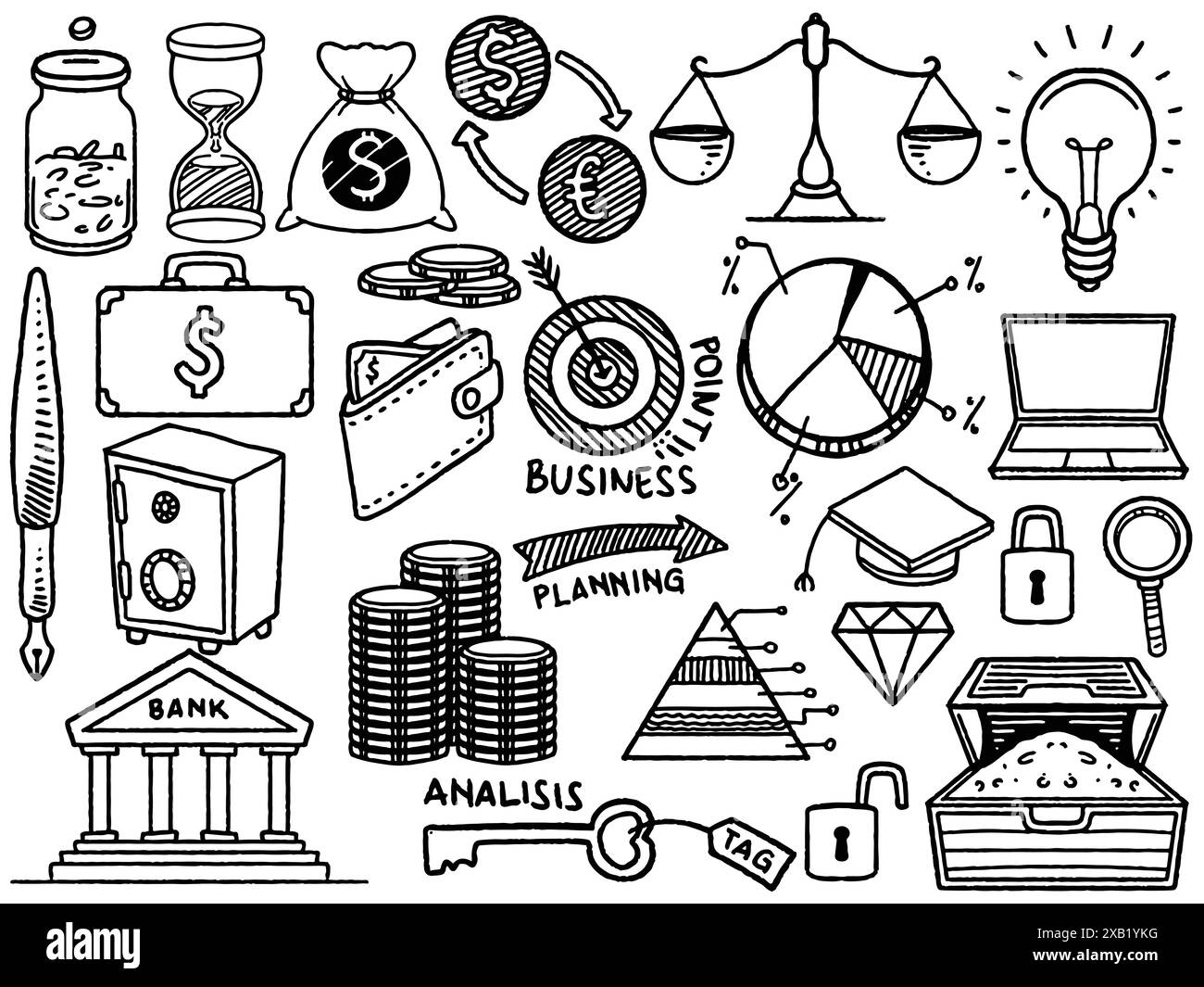 Hand drawn doodle banking of business planning elements. Banking and ...