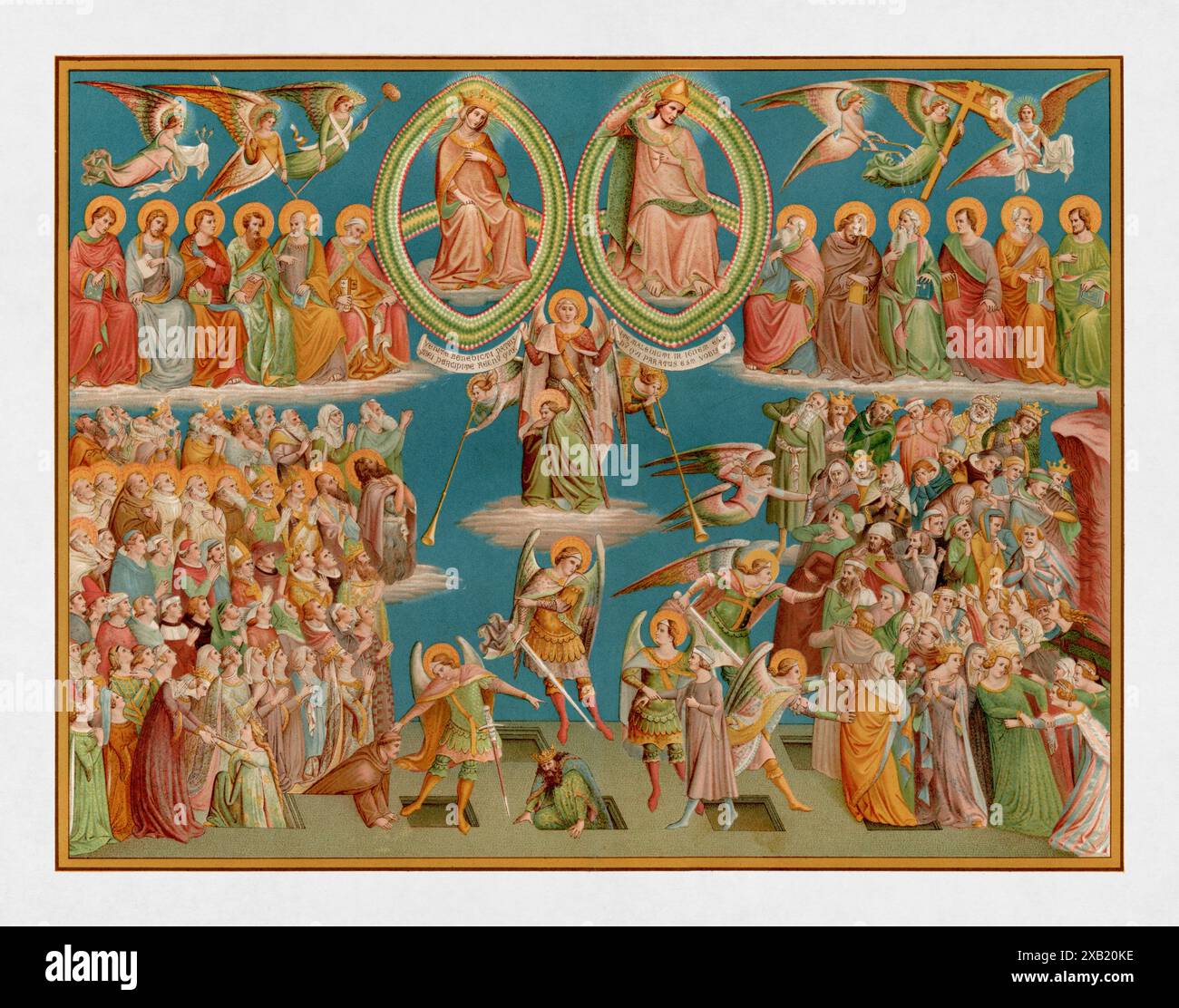 Chromolithography of the Last Judgment based of a 14th century fresco ...