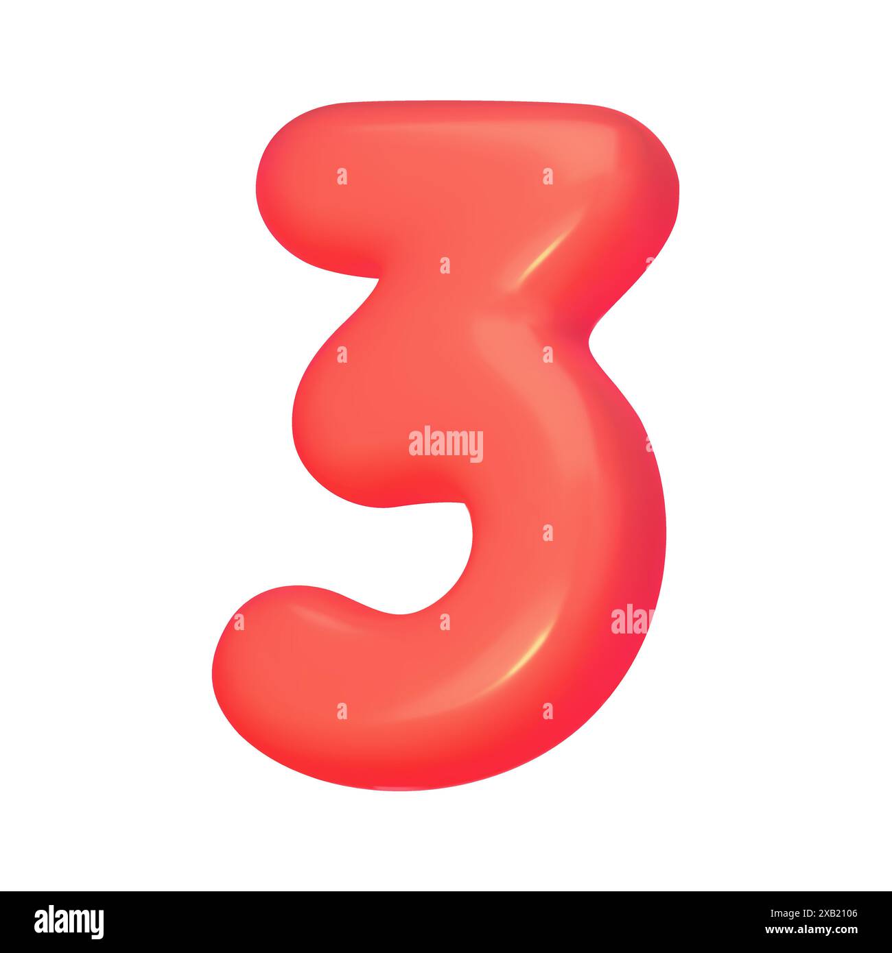 Number 3. Red digit three in 3d style. Realistic design in cartoon ...