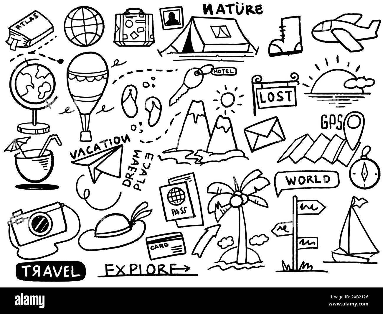 Hand drawn set of doodle travel to france set travel outline doodle ...