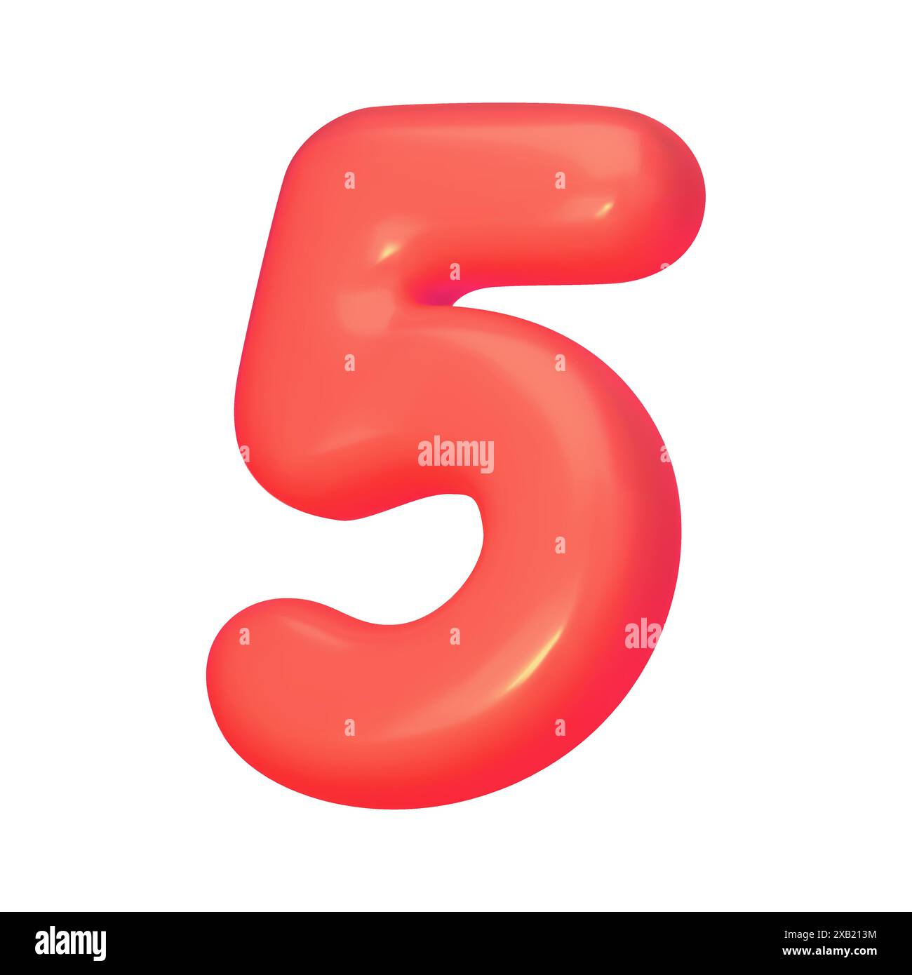Number 5. Red digit five in 3d style. Realistic design in cartoon ...