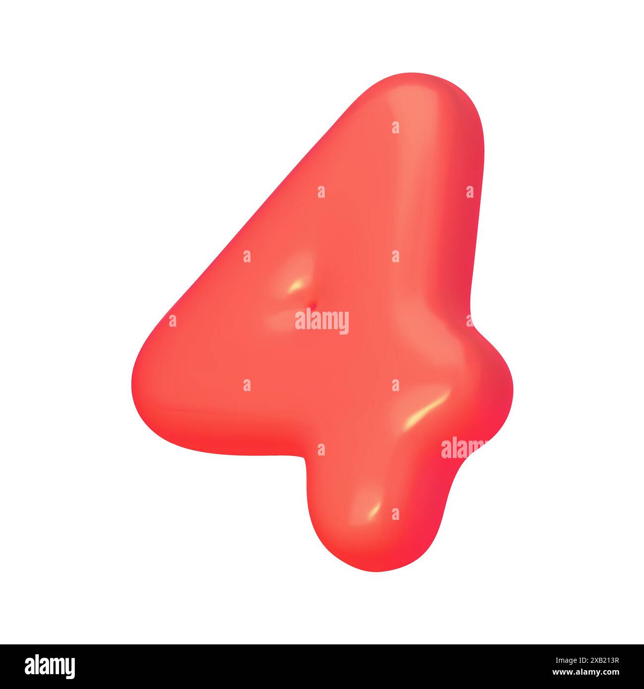 Number 4. Red digit four in 3d style. Realistic design in cartoon ...