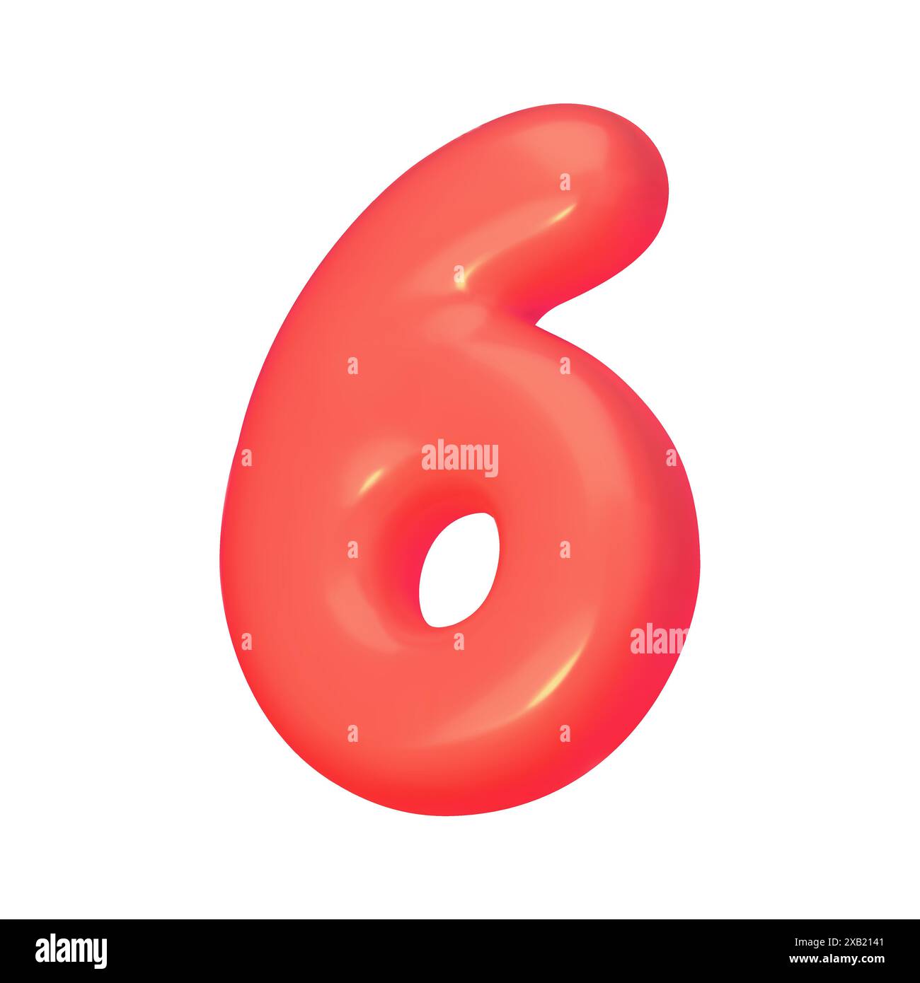 Number 6. Red digit six in 3d style. Realistic design in cartoon ...