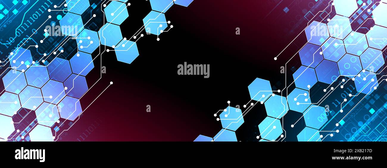 Abstract circuit board and hexagons on gradient color background. Hi-tech digital technology ...