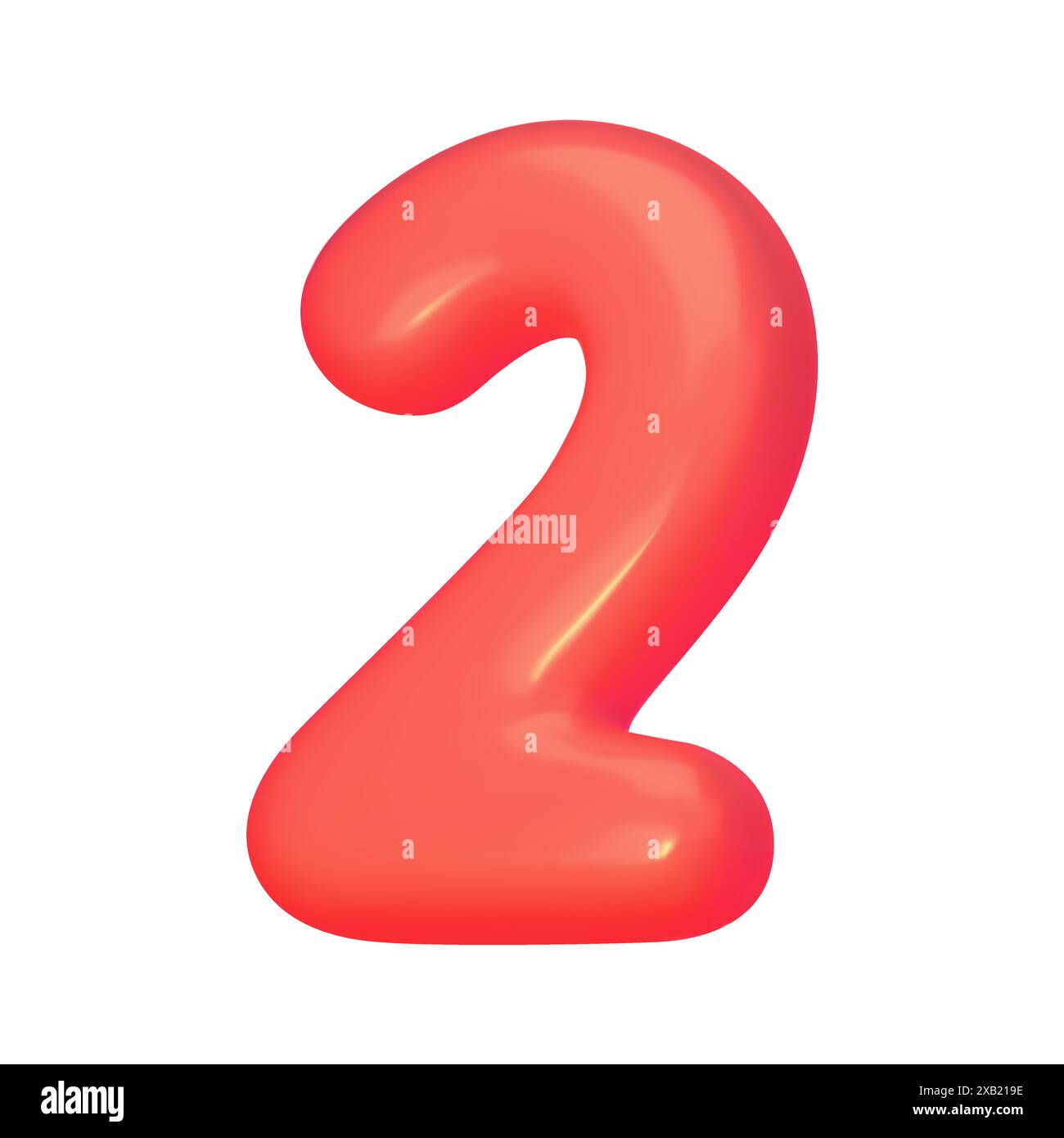 Number 2. Red digit two in 3d style. Realistic design in cartoon balloon style, elements ...