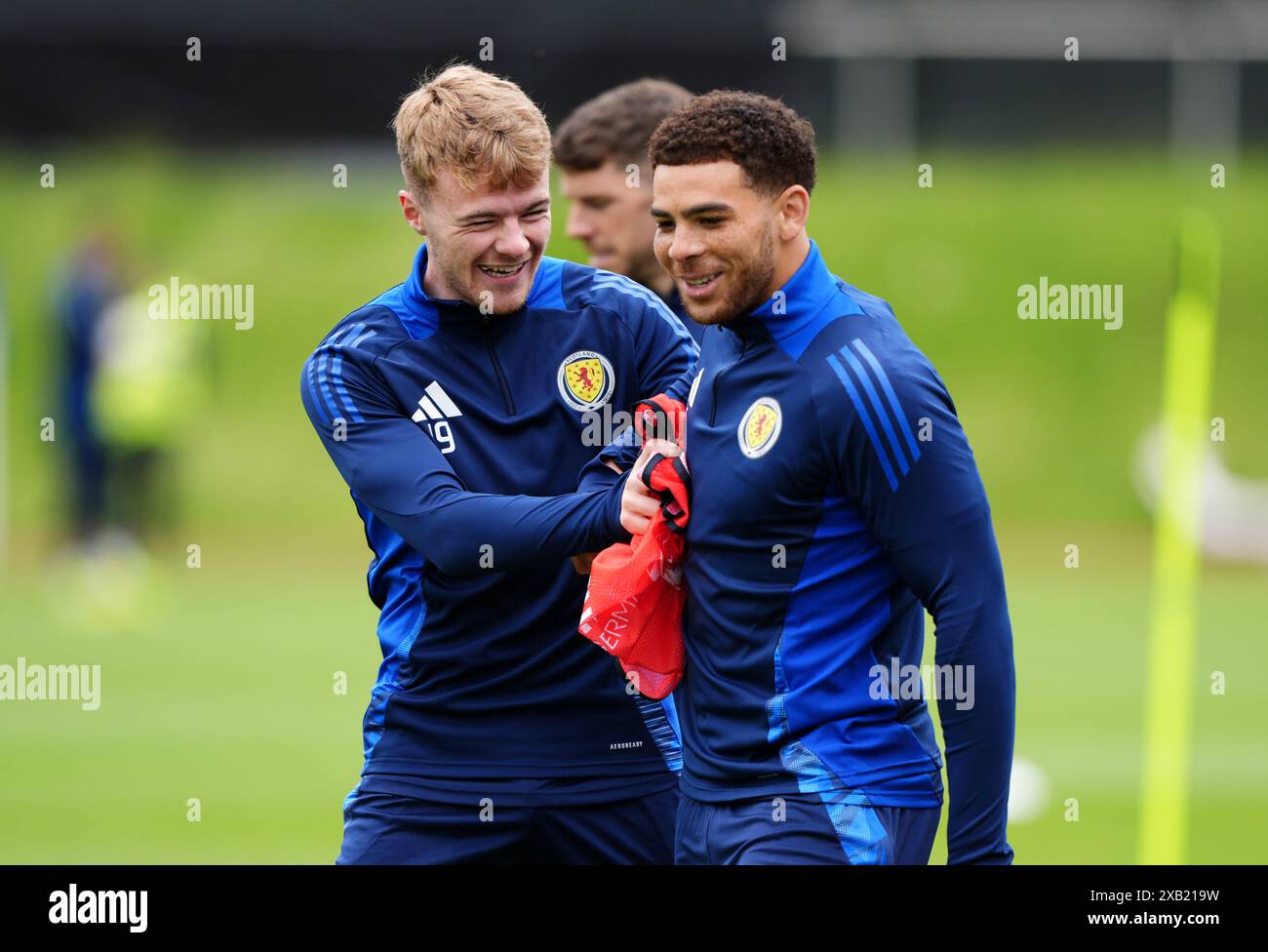 Scotland's Tommy Conway (left) and Che Adams during a training session ...