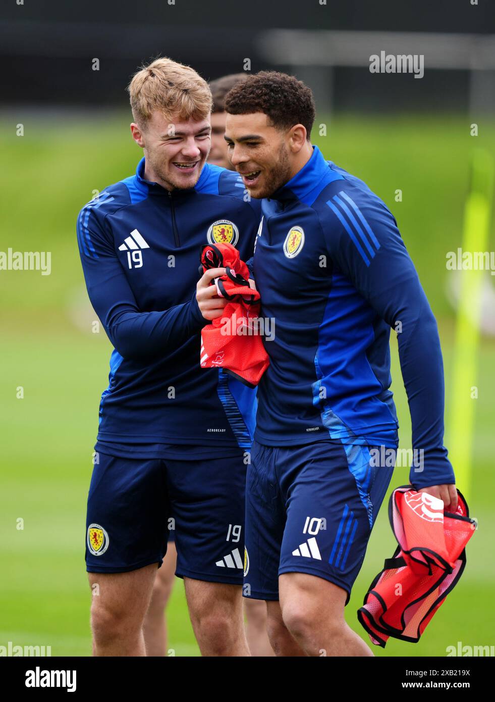 Scotland's Tommy Conway (left) and Che Adams during a training session ...