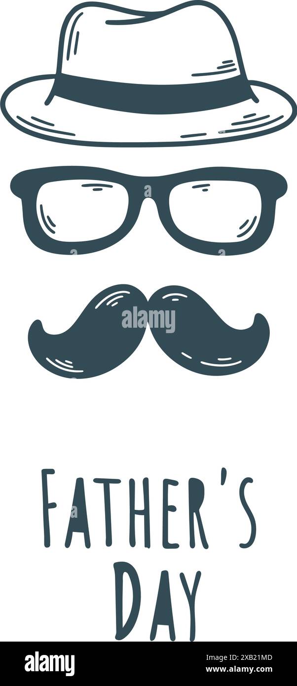 Card in doodle sketch style for Father's Day. Ink illustration of hat ...