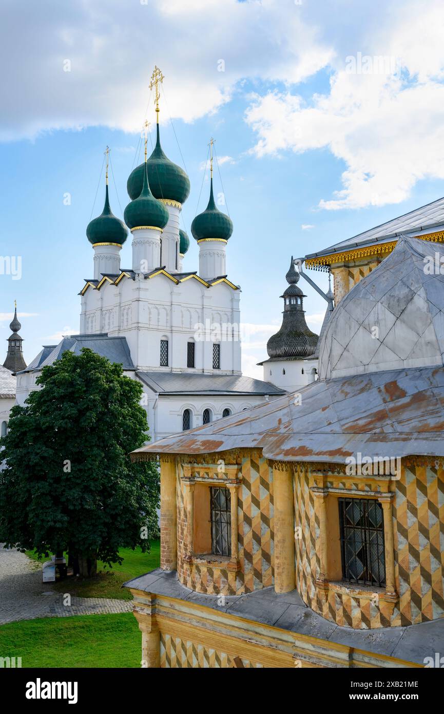 View of the monastery churches with domes and crosses in the medieval ...