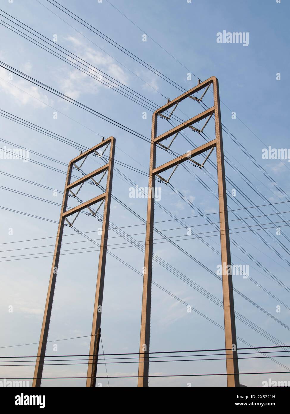 Electric power transmission lines in Camarillo, California Stock Photo ...