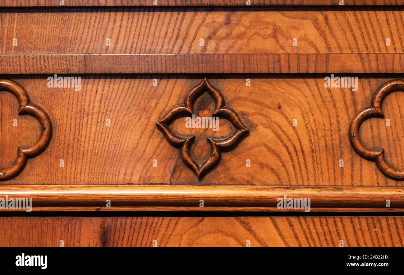Decorative carving design elements of vintage wooden furniture panel ...
