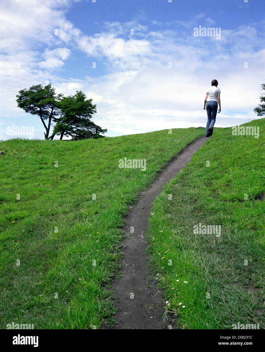 A young woman hikes a solitary path Stock Photo - Alamy