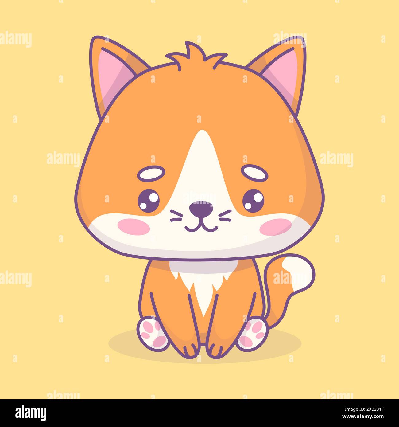 Cute red cat. Cartoon kawaii animal character. Vector illustration ...