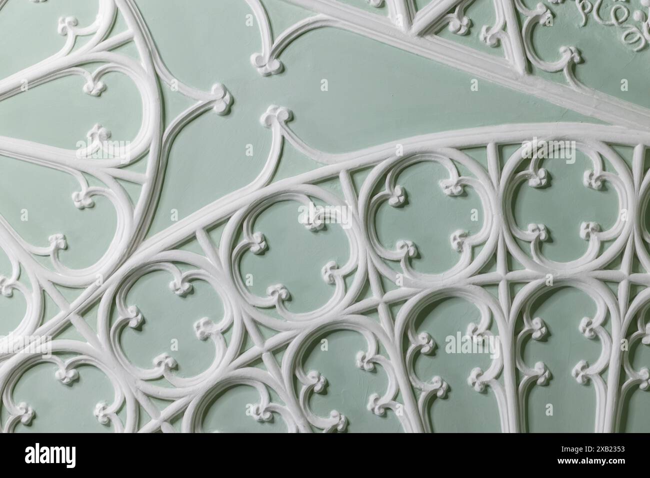 White gypsum bas-relief ceiling design decoration in Gothic style ...