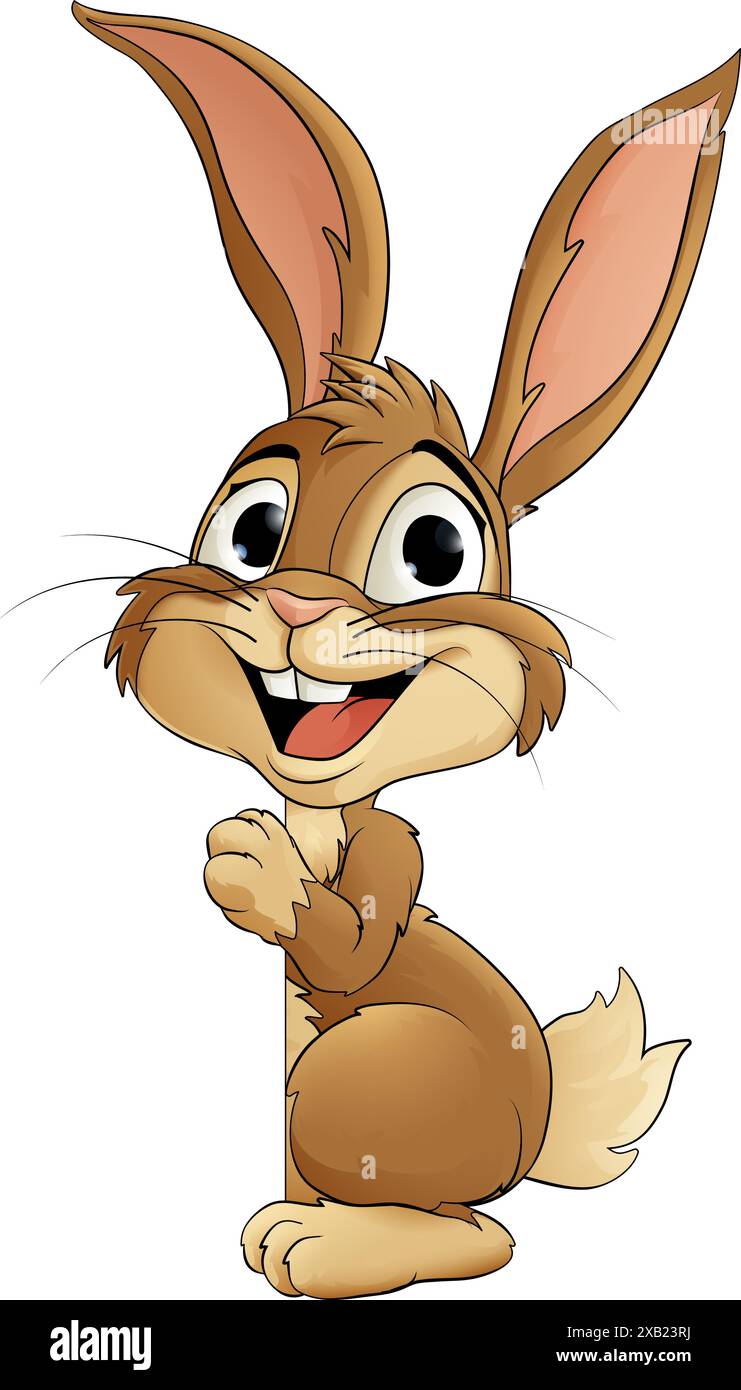 Easter Bunny Rabbit Peeking Around Sign Cartoon Stock Vector Image ...