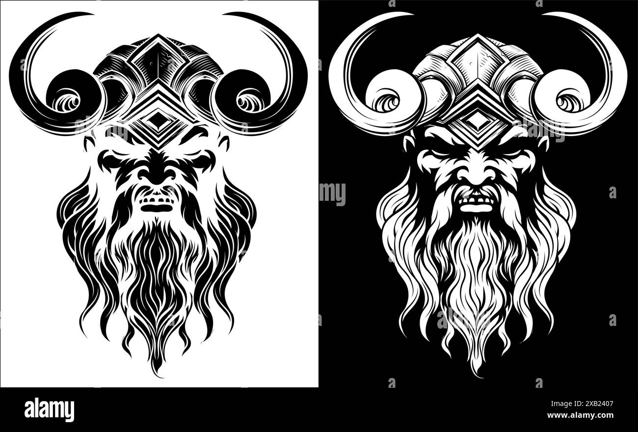 Viking Warrior Man Strong Mascot Face in Helmet Stock Vector Image ...