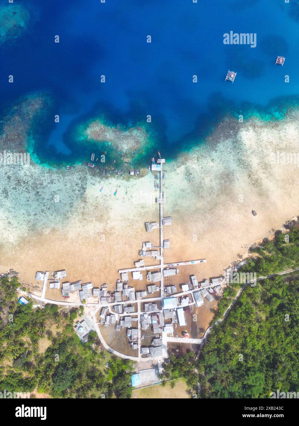 Indonesia Anambas Islands - Drone view Telaga Island fishing village ...