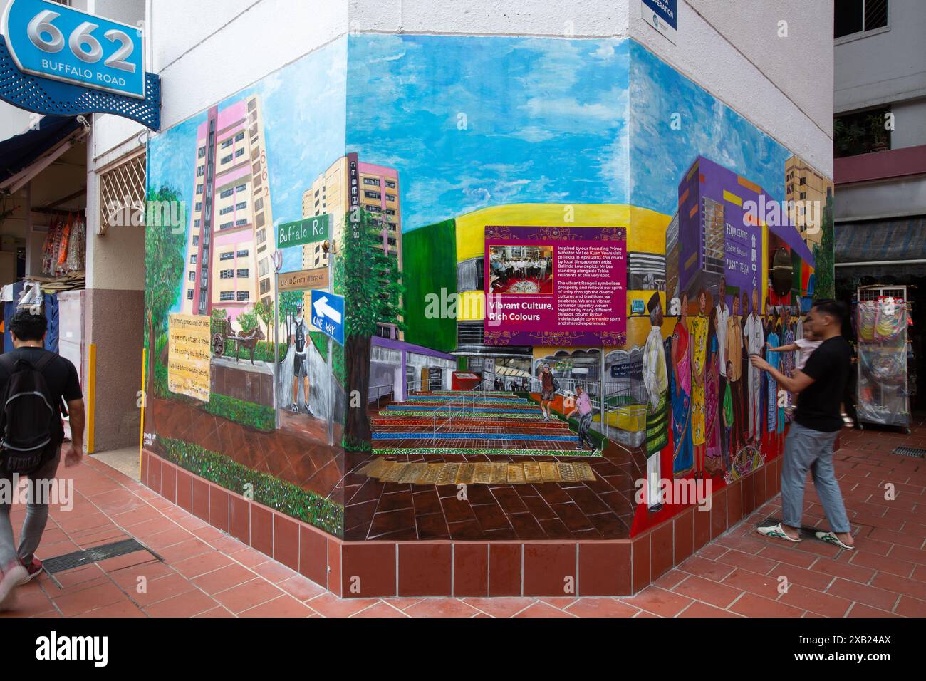 June 2024. View of the colourful wall mural at Little India painted by ...