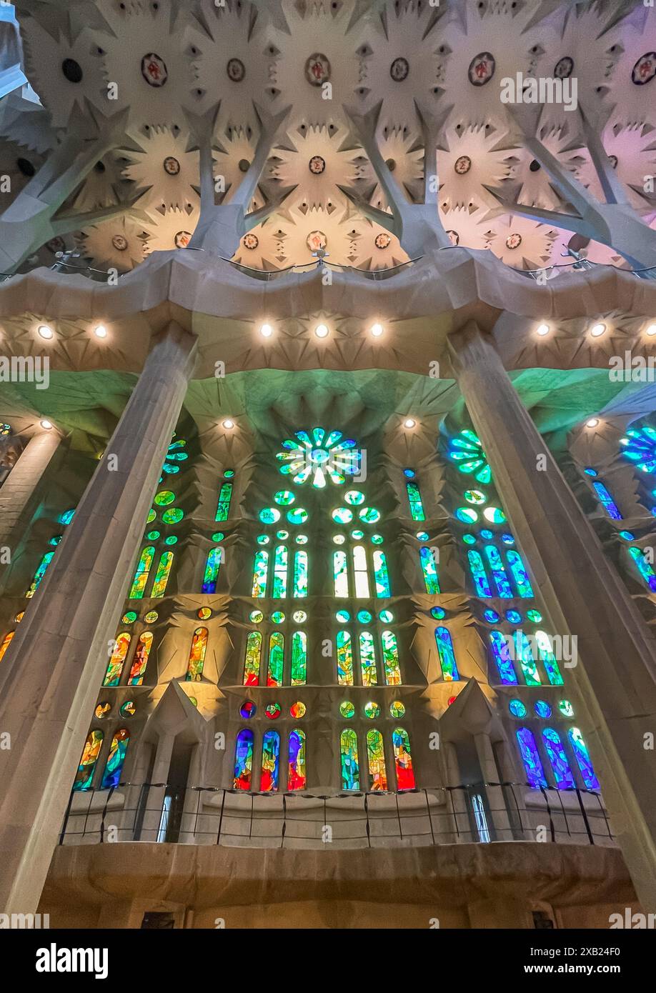 Stained glass windows inside Sagrada Familia church in Barcelona Stock ...