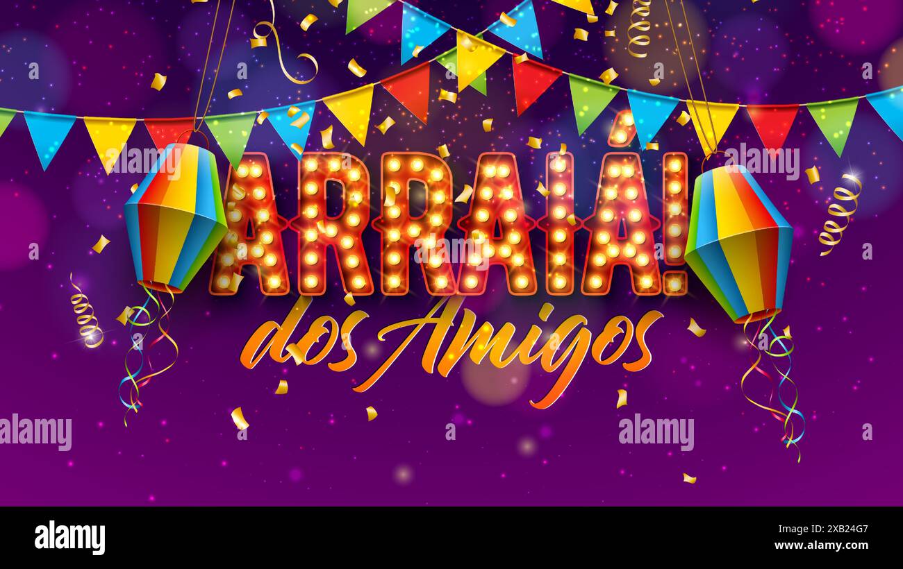 Festa Junina Illustration with Party Flags, Confetti and Arraia Light ...