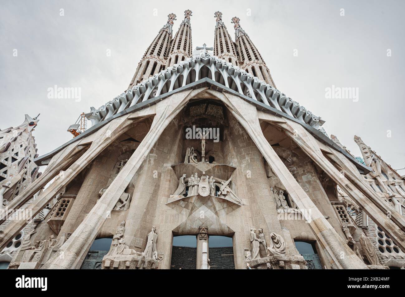 The passion facade of Sagrada Familia cathedral in Barcelona, Spain ...